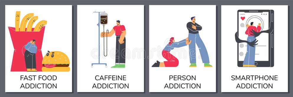 Set of Posters or Vertical Banners about Different Addictions Flat ...
