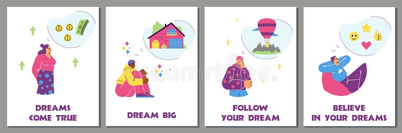 Set of Posters or Vertical Banners about Dreaming People Flat Style ...