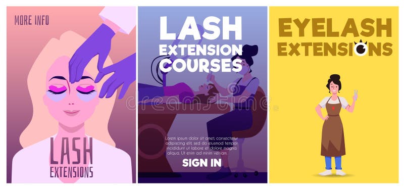 Set of Posters or Vertical Banners about Eyelash Extensions Flat Style ...