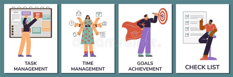 Set of Posters or Vertical Banners about Productivity Flat Style Stock ...