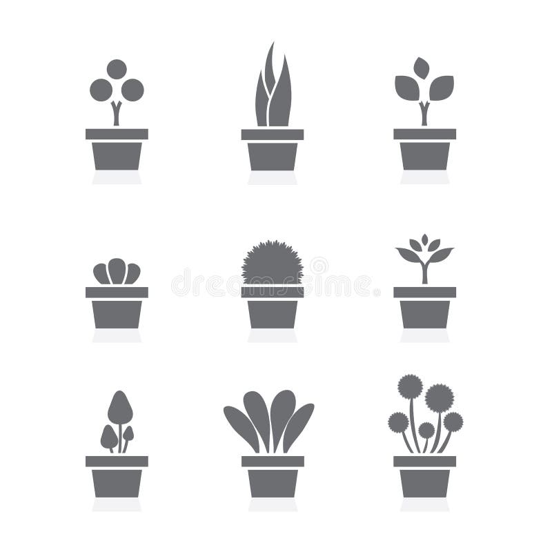 Set of Pot Plants Black Symbol Stock Vector - Illustration of natural ...