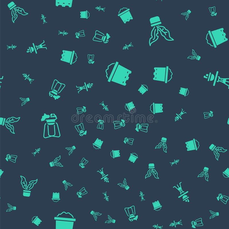 Set Pot with Soil, Plant in Pot, on Stand and Table on Seamless Pattern ...