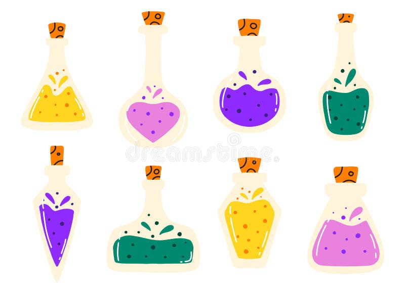 A Set of Potion Jars. Magic Poison. Collection of Flasks with Poison ...