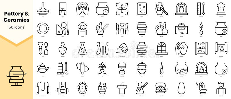 Set of Pottery and Ceramics Icons. Simple Line Art Style Icons Pack ...