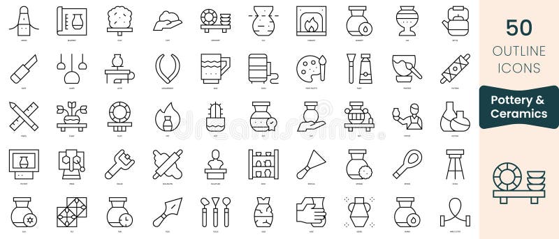 Set of Pottery and Ceramics Icons. Thin Linear Style Icons Pack Stock ...