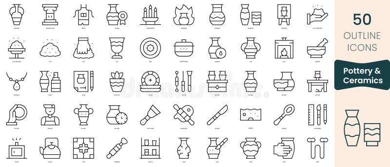 Set of Pottery and Ceramics Icons. Thin Linear Style Icons Pack Stock ...