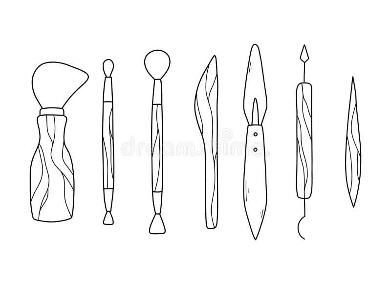 Set of Pottery Tools in Doodle Style. Collection of Tools for Clay in ...