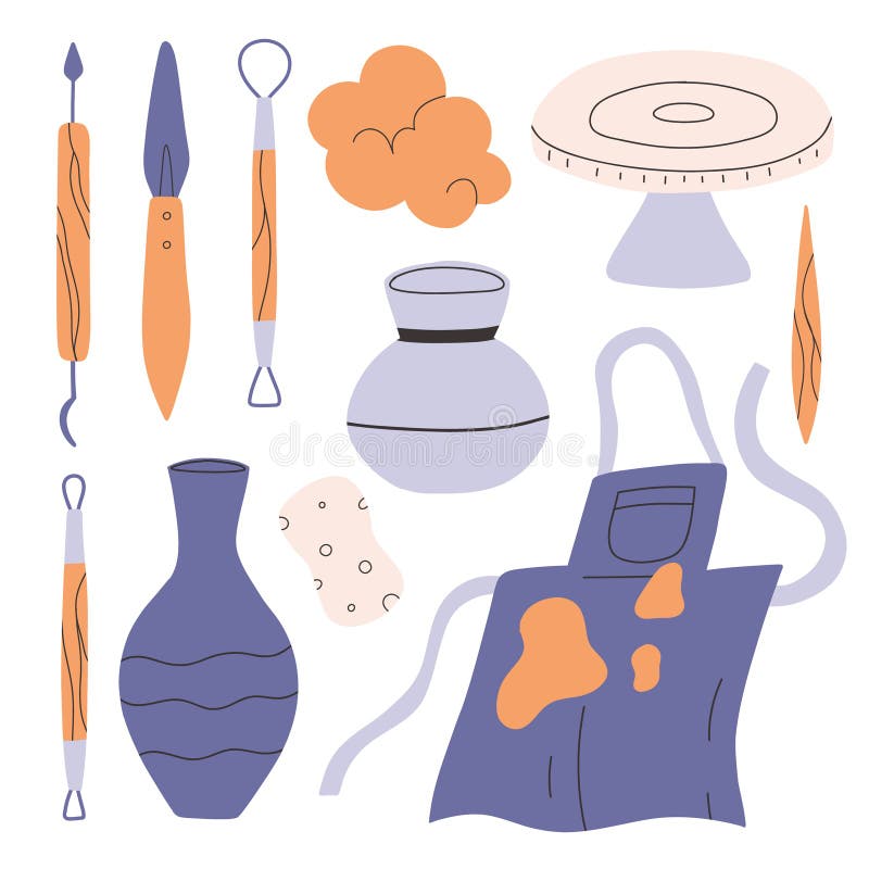 Set of Pottery Tools in Flat Style. Collection of Tools for Clay in ...