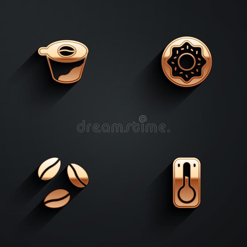 Set Pour Over Coffee Maker, Donut, Coffee Beans and Thermometer Icon ...
