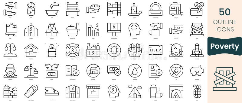 Set of Poverty Icons. Thin Linear Style Icons Pack Stock Vector ...