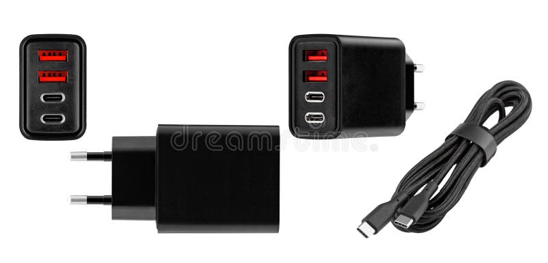 Set Power Adapter, Charging Adapter with USB and Type-C Connector on ...
