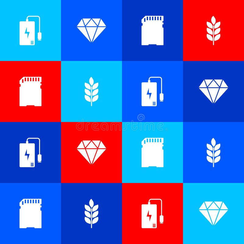 Set Power Bank, Diamond, SD Card and Wheat Icon. Vector Stock Vector ...