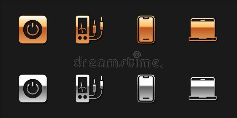 Set Power Button, Ampere Meter, Multimeter, Mobile Phone and Laptop ...