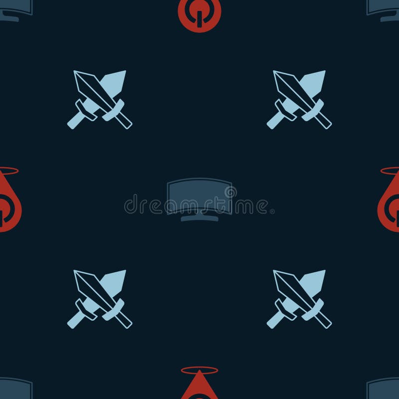 Set Power Button, Computer Monitor and Sword for Game on Seamless Pattern. Vector Stock ...
