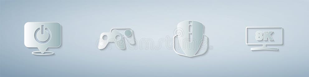 Set Power Button Game Controller Or Joystick Computer Mouse And Monitor Paper Art Style