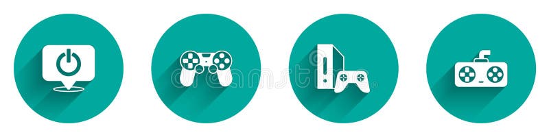 Set Power Button, Game Controller or Joystick, Console with and Icon with Long Shadow. Vector ...