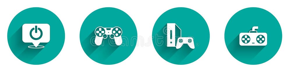 Set Power Button, Game Controller or Joystick, Console with and Icon with Long Shadow. Vector ...