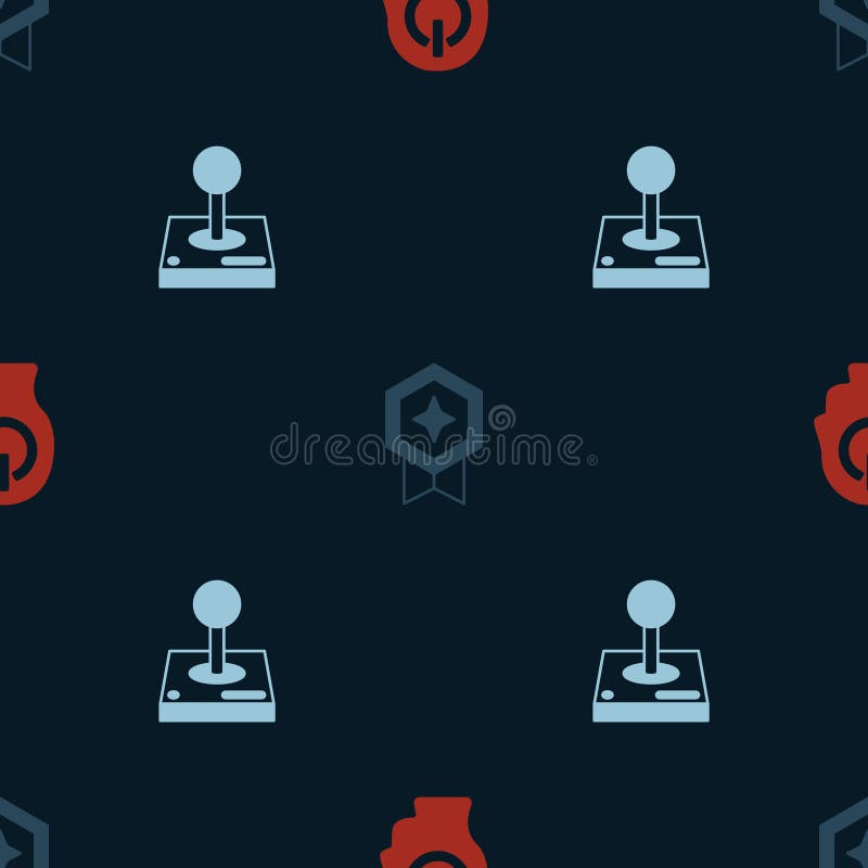Set Power Button, Game Rating with Medal and Joystick for Arcade Machine on Seamless Pattern ...