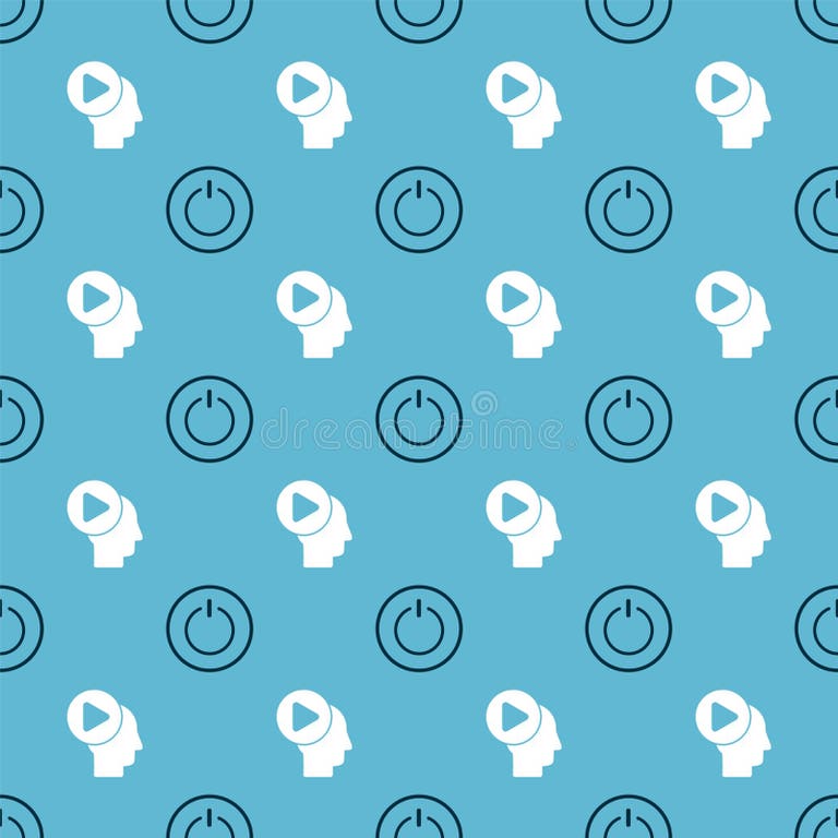 Set Power Button and Head People with Play Button on Seamless Pattern ...