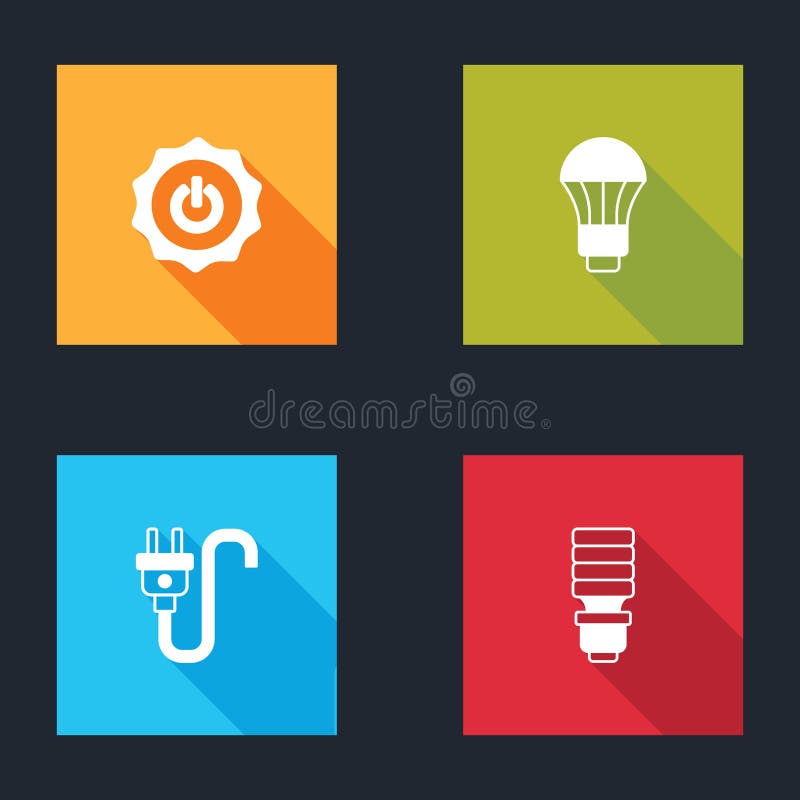 Set Power Button, LED Light Bulb, Electric Plug and Icon. Vector Stock ...