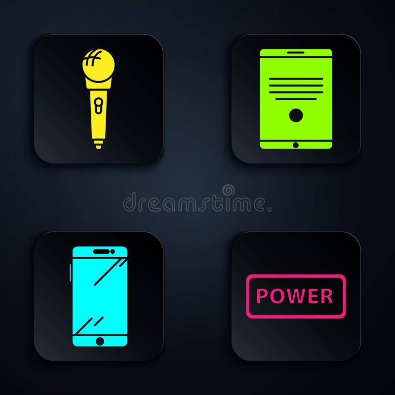 Set Power Button, Microphone, Smartphone, Mobile Phone and Tablet ...