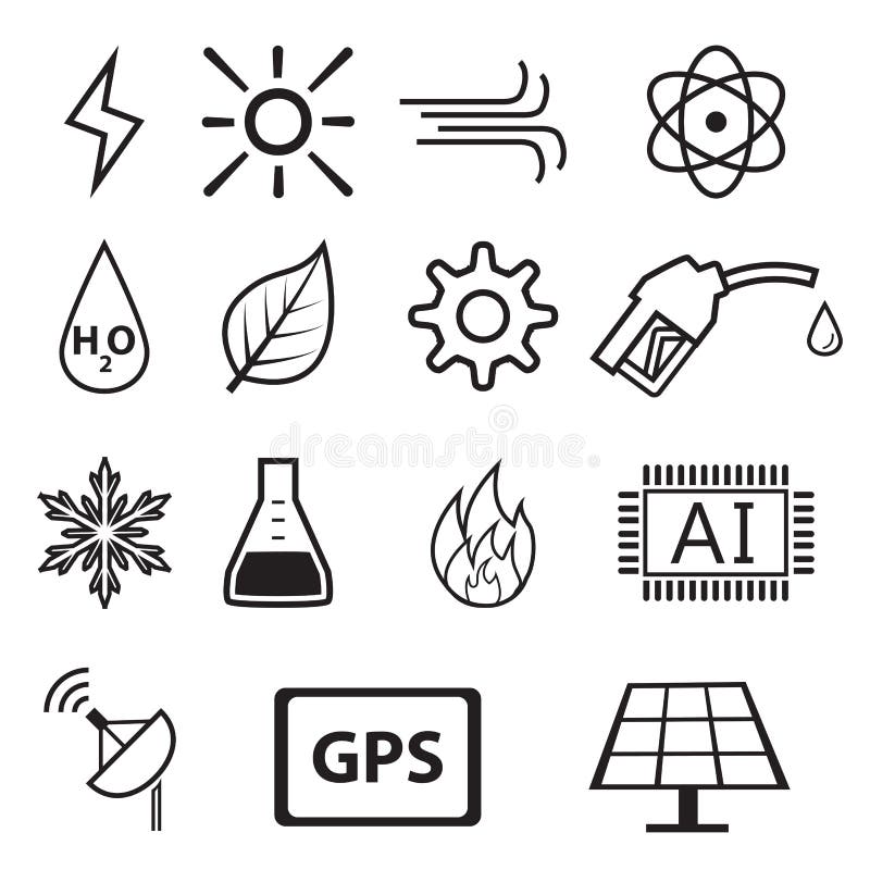 Set of Power and Energy System in Linear Icons Stock Vector ...