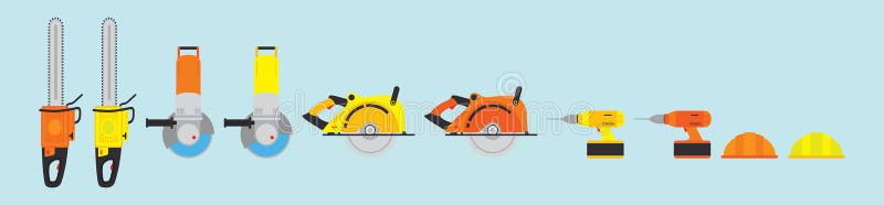 Set of Power Tools Cartoon Icon Design Template with Various Models ...