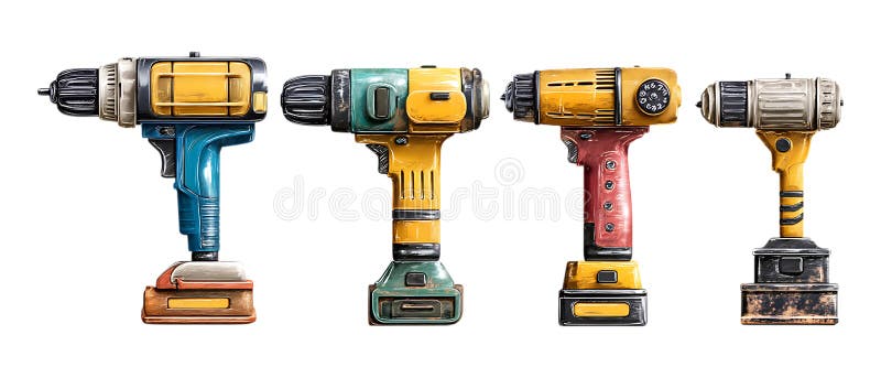 Set of Power Tools in Five Different Poses on Transparent Background ...
