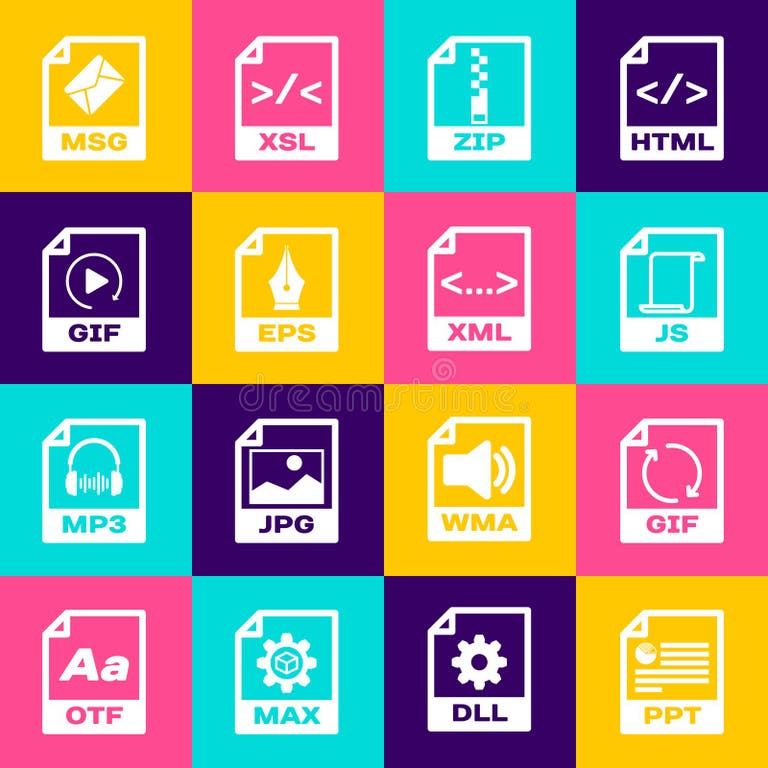 Set PPT File Document, GIF, JS, ZIP, EPS and Icon. Vector Stock Vector ...