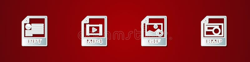 Set PPT File Document, MP4, GIF and BMP Icon. Vector Stock Vector ...