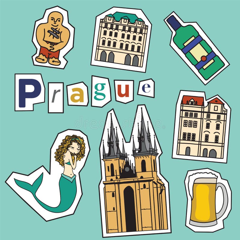 Icons of Prague stock vector. Illustration of text, czech - 39807139