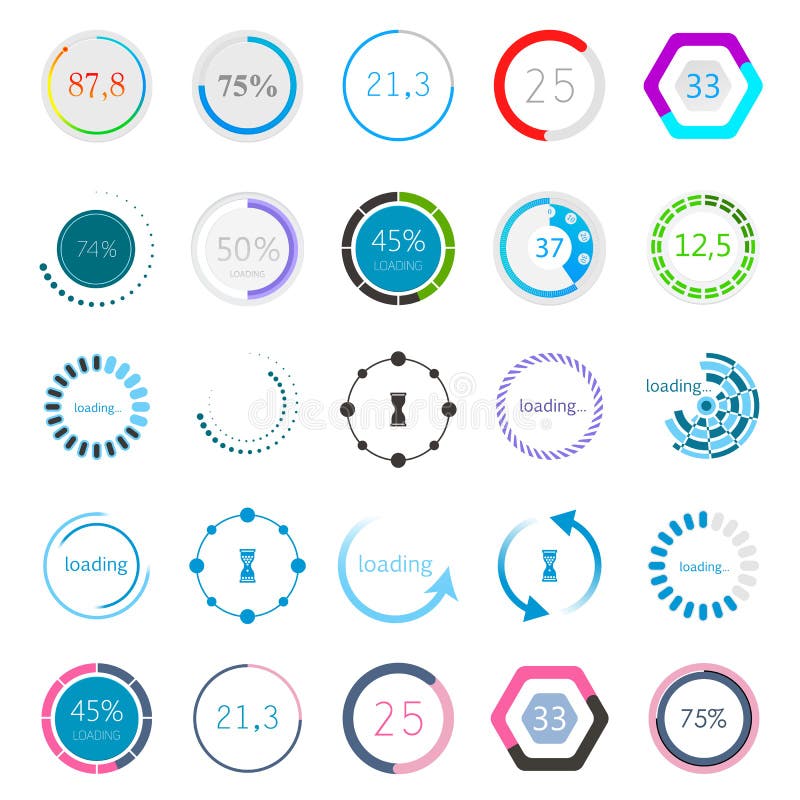 Set of Preloaders and Loading Bars Stock Illustration - Illustration of ...