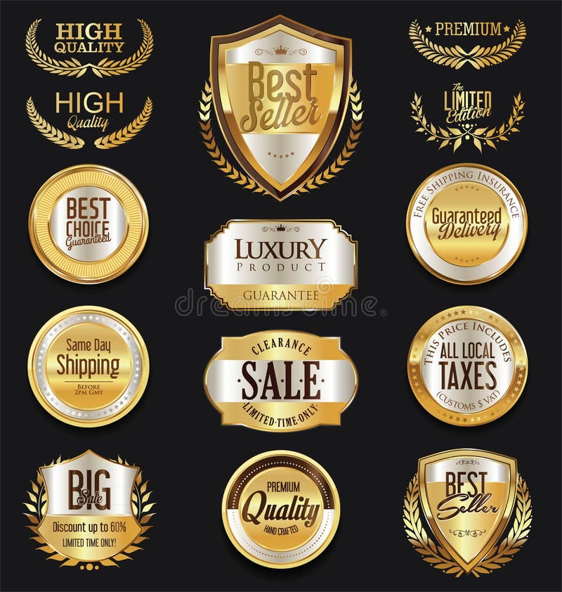 Set of Premium Golden Labels Stock Illustration - Illustration of ...