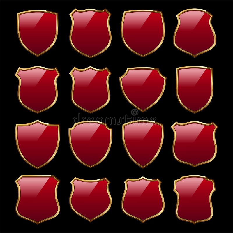 Set of Premium red shields stock vector. Illustration of decoration ...