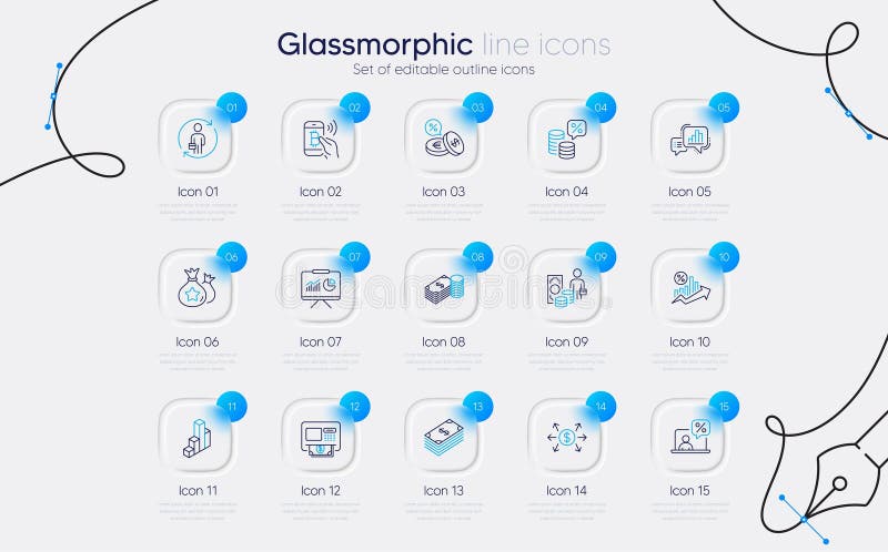 Set of Presentation, Currency Exchange and Graph Chart Line Icons for ...