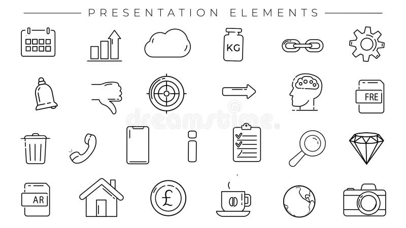 Presentation Elements, Set of Line Icons on the Alpha Channel. Stock ...