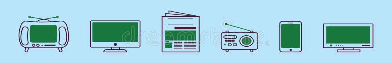 Set of Press Release Media Cartoon Icon Design Template with Various ...