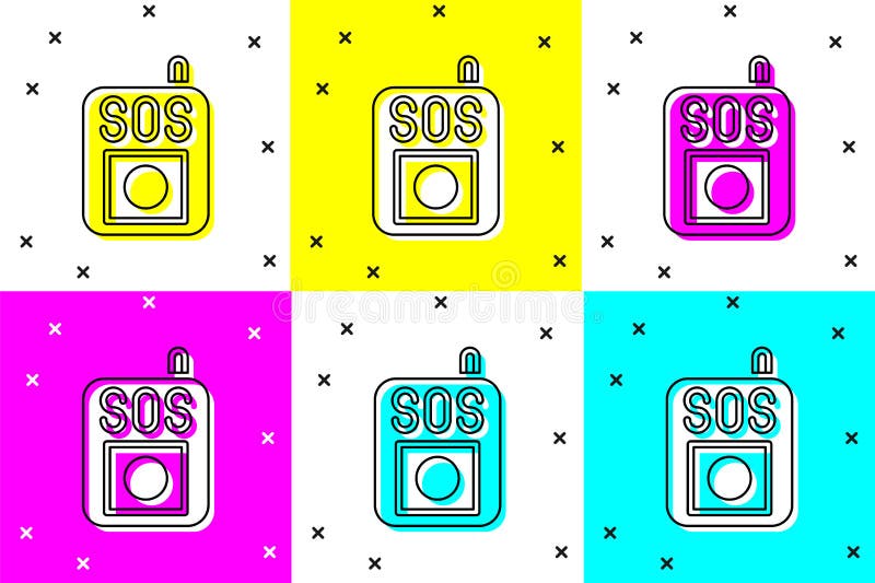 Set Press the SOS Button Icon Isolated on Color Background. Vector ...
