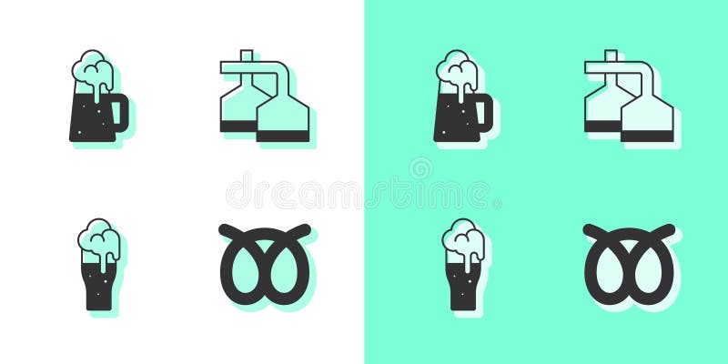 Set Pretzel, Wooden Beer Mug, Glass of and Beer Brewing Process Icon ...