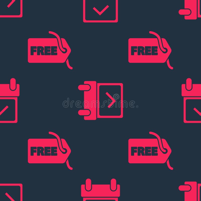 Set Price Tag with Free and Calendar with Check Mark on Seamless ...