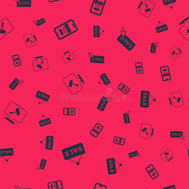 Set Price Tag with Sale, Online Auction, Auction Hammer and on Seamless ...