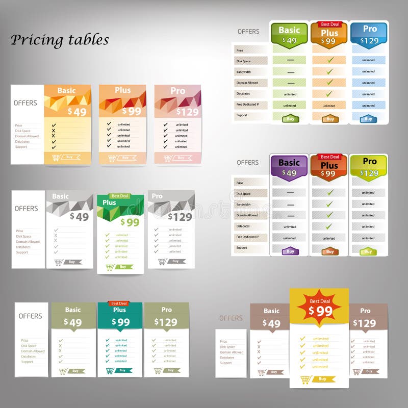 Set of Pricing Table Design Stock Illustration - Illustration of cart ...