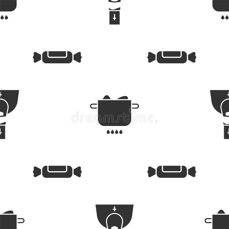 Set Priest, Egg in Hot Pot and Candy on Seamless Pattern. Vector Stock ...