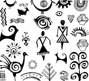 Set of primitive drawings stock vector. Illustration of prehistoric ...