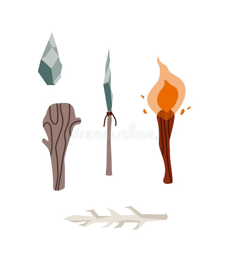 Set Primitive Tools of Prehistoric Cave Man for Hunting or Survival in ...