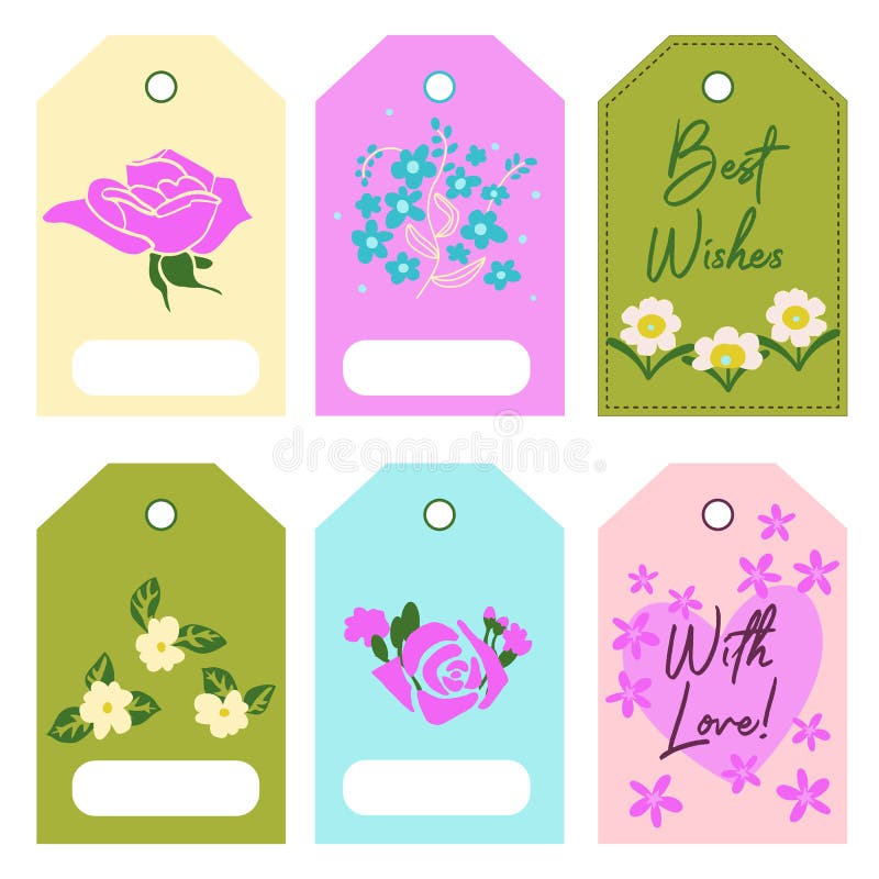 Set of Printable Cute Gift Tags with Flowers. Stock Vector ...