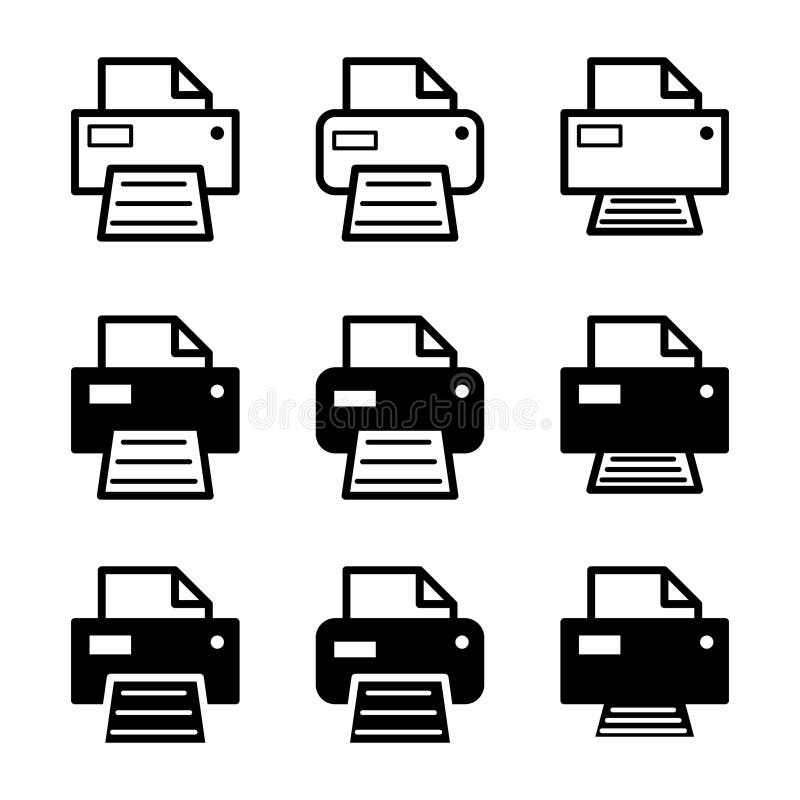 Set of Printer Document Web Icon, Printout Machine Technology Flat Sign ...