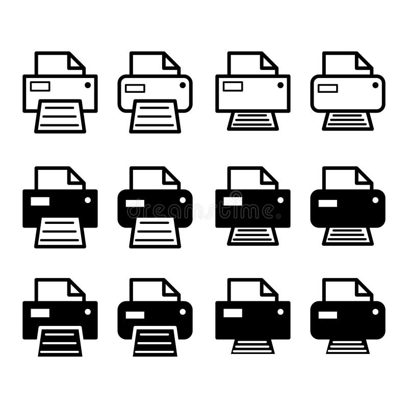Set of Printer Document Web Icon, Printout Machine Technology Flat Sign ...