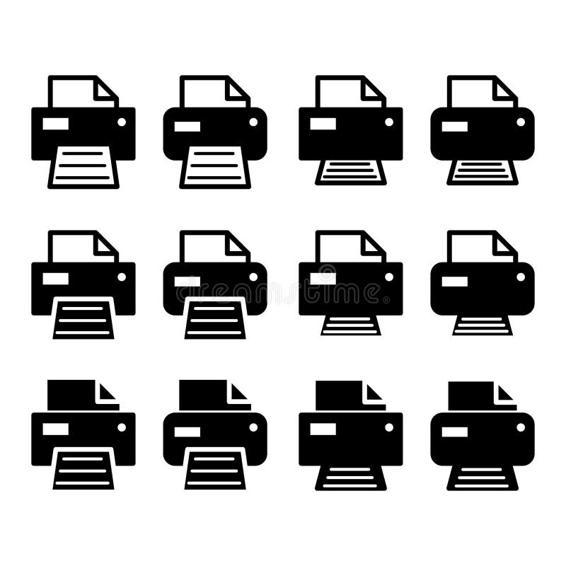 Set of Printer Document Web Icon, Printout Machine Technology Flat Sign ...