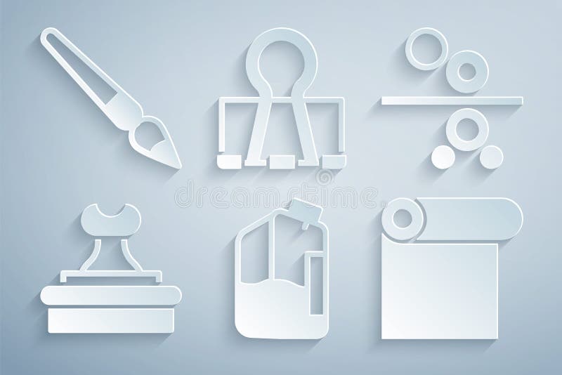 Set Printer Ink Bottle, Paper Roll of Printing Press, Stamp, Roll Paper ...